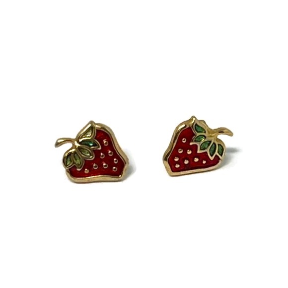 Avon | Jewelry | Vintageavon Glazed Strawberry Enamel Gold Tone Pierced ...
